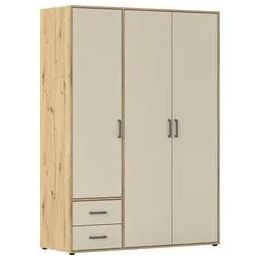 Dreht&uuml;renschrank Rauch "Kleiderschrank Schrank Garderobe W&auml;scheschrank VOYAGER", beige (champagner), eiche artisan, griffe graumetallic, B:140cm H:194cm T:53cm, Holzwerkstoff, Schr&auml;nke, Dreht&uuml;renschrank, mit 2 modernen Griffvarianten, mit Au&szlig;enschubladen MADE IN GERMANY