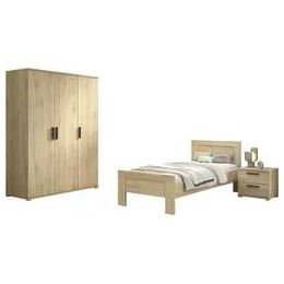 Jugendzimmer-Set Vipack "SAM - Bett, Nachtkonsole, Kleiderschrank 3-trg., gradliniges Design", eiche dekor, ohne Matratze, B/H: 90cm x 200cm, Schlafzimmerm&ouml;bel-Sets