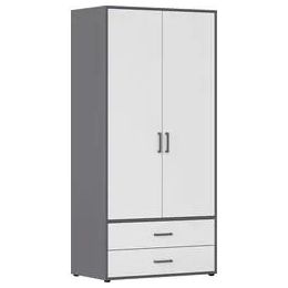 Dreht&uuml;renschrank Rauch "Kleiderschrank Schrank Garderobe W&auml;scheschrank VOYAGER", graumetallic, alpinwei&szlig;, griffe graumetallic, B:93cm H:194cm T:53cm, Holzwerkstoff, Schr&auml;nke, Dreht&uuml;renschrank, mit 2 modernen Griffvarianten, mit Au&szlig;enschubladen MADE IN GERMANY