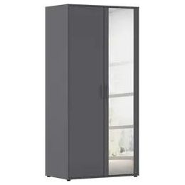 Dreht&uuml;renschrank Rauch "Kleiderschrank Schrank Garderobe W&auml;scheschrank VOYAGER", graumetallic, B:93cm H:194cm T:53cm, Holzwerkstoff, Schr&auml;nke, Dreht&uuml;renschrank, mit modernen Griffen in Graumetallic und Spiegel