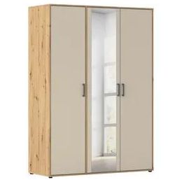 Dreht&uuml;renschrank Rauch "Kleiderschrank Schrank Garderobe W&auml;scheschrank VOYAGER", beige (champagner), eiche artisan, B:140cm H:194cm T:53cm, Holzwerkstoff, Schr&auml;nke, Dreht&uuml;renschrank, mit modernen Griffen in Graumetallic und Spiegel