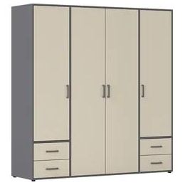 Dreht&uuml;renschrank Rauch "Kleiderschrank Schrank Garderobe W&auml;scheschrank VOYAGER", beige (champagner), graumetallic, griffe graumetallic, B:187cm H:194cm T:53cm, Holzwerkstoff, Schr&auml;nke, Dreht&uuml;renschrank, mit 2 modernen Griffvarianten, mit Au&szlig;enschubladen MADE IN GERMANY