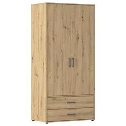 Dreht&uuml;renschrank Rauch "Kleiderschrank Schrank Garderobe W&auml;scheschrank VOYAGER", eiche artisan, griffe graumetallic, B:93cm H:194cm T:53cm, Holzwerkstoff, Schr&auml;nke, Dreht&uuml;renschrank, mit 2 modernen Griffvarianten, mit Au&szlig;enschubladen MADE IN GERMANY
