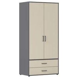 Dreht&uuml;renschrank Rauch "Kleiderschrank Schrank Garderobe W&auml;scheschrank VOYAGER", beige (champagner), graumetallic, griffe graumetallic, B:93cm H:194cm T:53cm, Holzwerkstoff, Schr&auml;nke, Dreht&uuml;renschrank, mit 2 modernen Griffvarianten, mit Au&szlig;enschubladen MADE IN GERMANY