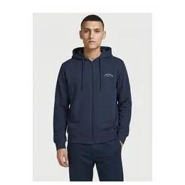 Jack & Jones Kapuzensweatjacke JACK & JONES "JJCOLLEGE LOGO SWEAT ZIP HOOD", Herren, Gr. S, navy blazer, Sweatware, Obermaterial: 80% Baumwolle, 20% Polyester, unifarben, relaxed fit normal, Rundhals, Rippb&uuml;ndchen, Sweatjacken