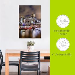 Wandbild Artland, B:80cm H:120cm, bunt, Alu Dibond, Wohnzimmer, Bilder, "LONDON Tower Bridge im Abendlicht", als Alubild, Leinwandbild, Poster,