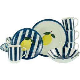 Creatable Kombiservice "Summer Stripes, Service 16-tlg.", 16blau, Geschirr-Sets, Moderne Fahnenform, Frisch- Fr&ouml;hliche Farbkombination