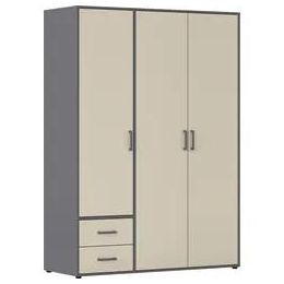 Dreht&uuml;renschrank Rauch "Kleiderschrank Schrank Garderobe W&auml;scheschrank VOYAGER", beige (champagner), graumetallic, griffe graumetallic, B:140cm H:194cm T:53cm, Holzwerkstoff, Schr&auml;nke, Dreht&uuml;renschrank, mit 2 modernen Griffvarianten, mit Au&szlig;enschubladen MADE IN GERMANY