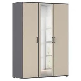 Dreht&uuml;renschrank Rauch "Kleiderschrank Schrank Garderobe W&auml;scheschrank VOYAGER", beige (champagner), graumetallic, B:140cm H:194cm T:53cm, Holzwerkstoff, Schr&auml;nke, Dreht&uuml;renschrank, mit modernen Griffen in Graumetallic und Spiegel