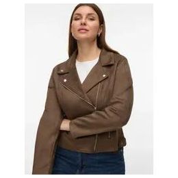Bikerjacke Vero Moda CURVE "VMCJOSE SHORT JACKET NOOS CUR", Damen, Gr. 46, chocolate chip, Web, Obermaterial: 90% Polyester, 10% Elasthan, unifarben, kurz, V-Ausschnitt, Jacken