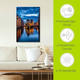 Wandbild Artland, B:40cm H:60cm, blau, Leinwand, Wohnzimmer, Bilder, "Wasserschloss Speicherstadt in Hamburg", als Alubild, Leinwandbild, Poster,