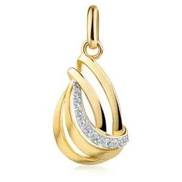 Kettenanh&auml;nger Firetti "Schmuck Geschenk Gold 333 Halsschmuck Anh&auml;nger Welle bicolor", gelbgoldfarben, wei&szlig;goldfarben, kristallwei&szlig;, kristallwei&szlig;, Schmuckanh&auml;nger, Damen, Gelbgold 333, 0,81 g, Kettenanh&auml;nger, mit Zirkonia (synth.)