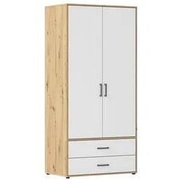 Dreht&uuml;renschrank Rauch "Kleiderschrank Schrank Garderobe W&auml;scheschrank VOYAGER", eiche artisan, alpinwei&szlig;, griffe graumetallic, B:93cm H:194cm T:53cm, Holzwerkstoff, Schr&auml;nke, Dreht&uuml;renschrank, mit 2 modernen Griffvarianten, mit Au&szlig;enschubladen MADE IN GERMANY
