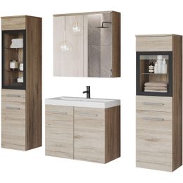 Badm&ouml;bel-Set Welltime, B:120,4cm H:131,5cm T:34,5cm, braun, Holzwerkstoff, Kastenm&ouml;bel-Sets, "MADRIT II, Schrank mit Waschbecken, 2 H&auml;nger,