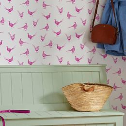 Joules Vliestapete "Flirty Pheasants Truly Pink", B/L: 0,52m x 10m, Rollen: 1, rosa, Wohnzimmer, Tapeten, animal print