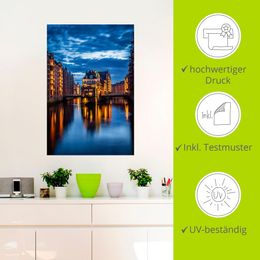 Wandbild Artland, B:80cm H:120cm, blau, Vinyl, Wohnzimmer, Bilder, "Wasserschloss Speicherstadt in Hamburg", als Alubild, Leinwandbild, Poster,