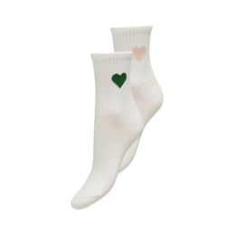 Only Damen Freizeitsocken "ONLTALIA TENNIS SOCK 2-PACK ACC NOOS"cloud dancer detail:2 pack, rose, pineneedle heart, Baumwollmischung, bestickt, uni,