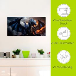Wandbild Artland, B:150cm H:75cm, blau, Vinyl, Wohnzimmer, Bilder, "Im Reich des Drachen IX", als Alubild, Leinwandbild, Poster, Wandaufkleber in