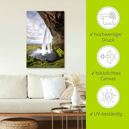 Wandbild Artland, B:40cm H:60cm, gr&uuml;n, Leinwand, Wohnzimmer, Bilder, "Wasserfall Seljalandsfoss auf Island", als Alubild, Leinwandbild, Poster,