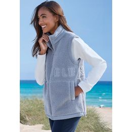 ELBSAND Damen Fleeceweste, grau, Gr. 40, unifarben, Obermaterial: 100% Polyester, Westen, mit gro&szlig;er Schriftzug-Stickerei