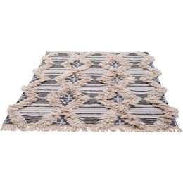Teppich Tom Tailor HOME, B:65cm H:5mm L:135cm, schwarz, Wolle, Wohnzimmer, Teppiche, "Cozy Kelim", handgewebt, mit Fransen, Boho-Style