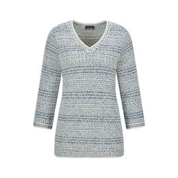 GOLDNER Damen Rundhalspullover "Strukturpullover mit 3D-Effekt", blau, Gr. 42, Obermaterial: 74% Baumwolle CO. 26% Polyester PES., Pullover,