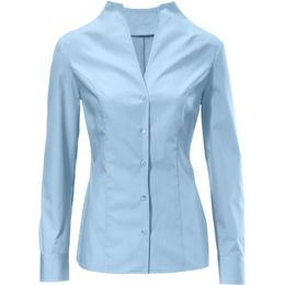 Heine Damen Langarmbluse, blau, Gr. 48, unifarben, 97% Baumwolle, 3% Elasthan, Blusen