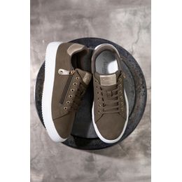 ANISTON SHOES Damen Sneaker, Gr. 41oliv, goldfarben, Lederimitat, Schuhe, Schn&uuml;rschuh, Freizeitschuh mit Rei&szlig;verschluss - NEUE KOLLEKTION