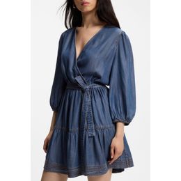 BOSS Orange Damen Wickelkleid "Dardy Premium Damenmode"medium blau 420, Gr. 38, unifarben, Web, Obermaterial: 100% Lyocell, Kleider, im Denim-Look,