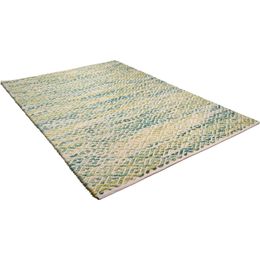 Wollteppich Tom Tailor HOME, B:85cm H:8mm L:155cm, gr&uuml;n, Baumwolle, Schurwolle, Wohnzimmer, Teppiche, "Diamond", reine Wolle, Flachgewebe,