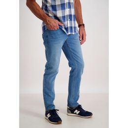 Bison Herren 5-Pocket-Jeans "Jeans Tapered Fit", blau, Gr. 34, unifarben, Obermaterial: 75% Baumwolle, 23% Polyester, 2% Elasthan, Jeans