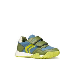 Geox Kinder Klettschuh "J RANN-E BOY", Gr. 34gr&uuml;n, blau, Lederimitat, Textil, Basic, Schuhe, Halbschuh mit Geox Spezial Membran, Gr&ouml;&szlig;enschablone zum