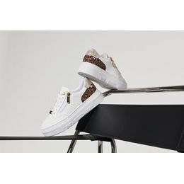 Rieker Damen Plateausneaker, Gr. 40wei&szlig;, leo, Glattleder, Schuhe, Schn&uuml;rschuh, Freizeitsneaker, Halbschuh mit Leo-Einsatz an der Ferse