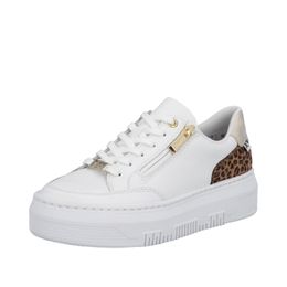 Rieker Damen Plateausneaker, Gr. 43wei&szlig;, leo, Glattleder, Schuhe, Schn&uuml;rschuh, Freizeitsneaker, Halbschuh mit Leo-Einsatz an der Ferse