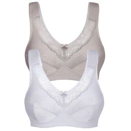 SuSa Damen Entlastungs-BH "2er Pack Entlastungs BH ohne B&uuml;gel Basic", Gr. 95, bunt, Stoff, Obermaterial: 55% Polyamid PA. 39% Baumwolle CO. 6%
