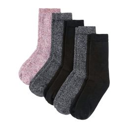 bonprix Kuschelsocken "Thermo Frottee Socken mit Bio-Baumwolle (5er Pack)", Gr. 35, schwarz, Baumwollmischung, meliert, unifarben, Socken, f&uuml;r kalte
