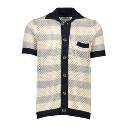 LINDBERGH Herren Cardigan "Cardigan (Kurzarm) Relaxed Fit", grau, Gr. L, gestreift, Obermaterial: 100% Baumwolle, Strickjacken