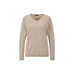 GOLDNER Damen Rundhalspullover "Kurzgr&ouml;&szlig;e Baumwollpullover mit V-Ausschnitt", beige, Gr. 20, Obermaterial: 95% Baumwolle CO. 5% Kaschmir WS.,