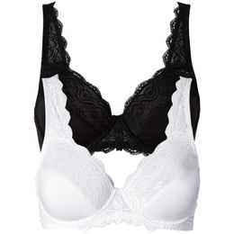 bonprix Damen B&uuml;gel-BH "B&uuml;gel-BH mit zarter Spitze (2er Pack)", Gr. 90, schwarz, Obermaterial: 88% Polyester, 12% Elasthan. Futter: 90% Polyamid, 10%