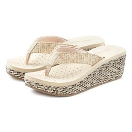 Venice Beach Damen Badezehentrenner "Sandale, Badeschuh, Pantolette, Badelatsche, Flip Flop", Gr. 39, beige, Obermaterial: 100% Textilmaterial.