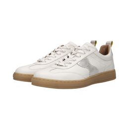 Salamander Damen Sneaker, Gr. 41wei&szlig;, beige, silberfarben, Leder, Schuhe, Retro Schn&uuml;rschuh, Halbschuh, Freizeitsneaker mit Wechselfu&szlig;bett