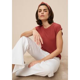 Tamaris Damen T-Shirt "mit Rundhals und lockerem Schnitt, aus angenehmem Viskose-Jersey", rot, Basic, Gr. 38, unifarben, Single Jersey, Obermaterial: