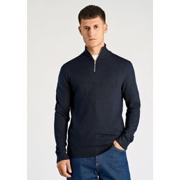 Junk De Luxe Herren Troyer "Troyer Slim Fit", blau, Gr. XL, unifarben, Obermaterial: 80% Viskose, 20% Nylon, Pullover