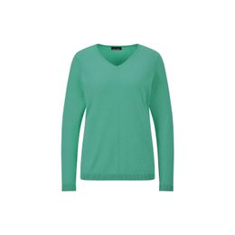 GOLDNER Damen Rundhalspullover "Baumwollpullover mit V-Ausschnitt", gr&uuml;n, Gr. 38, Obermaterial: 95% Baumwolle CO. 5% Kaschmir WS., Pullover, mit