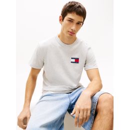 Tommy Jeans Herren T-Shirt "TJM SLIM FIT ESSENTIAL FLAG"ice grau htr, Gr. S, meliert, Single Jersey, Obermaterial: 100% Baumwolle, Shirts, mit