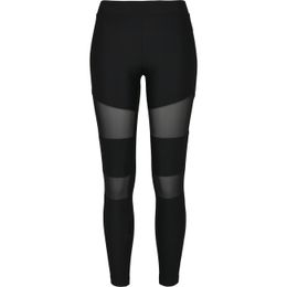 Urban Classics Damen Leggings "Urban Classics Damen Ladies Tech Mesh Rib Leggings"schwarz, Gr. L, unifarben, 86% Polyamid, 14% Elasthan, Hosen