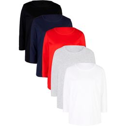 bonprix Damen T-Shirt, schwarz, Gr. 44, unifarben, Web, Obermaterial: 85% Baumwolle, 15% Polyester, Shirts, l&auml;ssig geschnittene Passform, 3/4-&Auml;rmel,