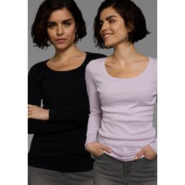 Flashlights Damen Langarmshirt, lila, Basic, Gr. 36, clean, unifarben, Feinripp, Obermaterial: 100% Baumwolle, Shirts, sehr figurbetonter Schnitt,
