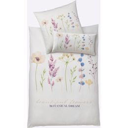 Bettw&auml;schewei&szlig;, vanille, bedruckt, Mako-Satin, 100% Baumwolle, Bettw&auml;sche