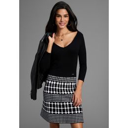 Bruno Banani Damen Strickkleid, schwarz-wei&szlig;, Gr. 44, Jacquardmuster, Strick, Obermaterial: 70% Viskose, 30% Polyamid, Kleider, mit tollem